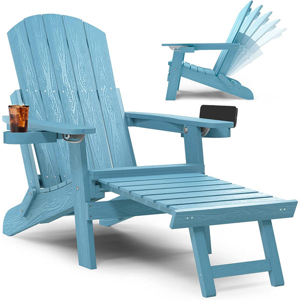 YEFU® Folding Adirondack Chair with Ottoman & Cup Holders