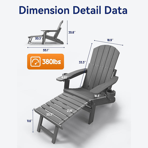 Durable YEFU® Outdoor Adirondack Chair with Retractable Ottoman